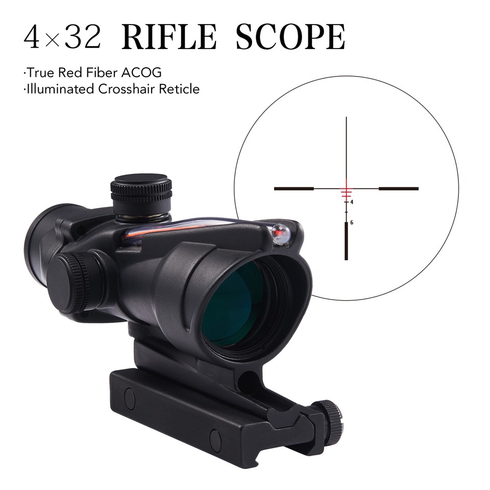 4x32 ACOG Optical Rifle Scope True Fiber Optic Red Illuminated ...
