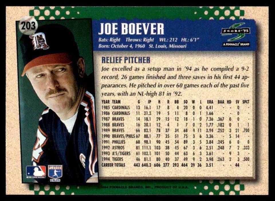 1995 Score Joe Boever Detroit Tigers #203 | eBay