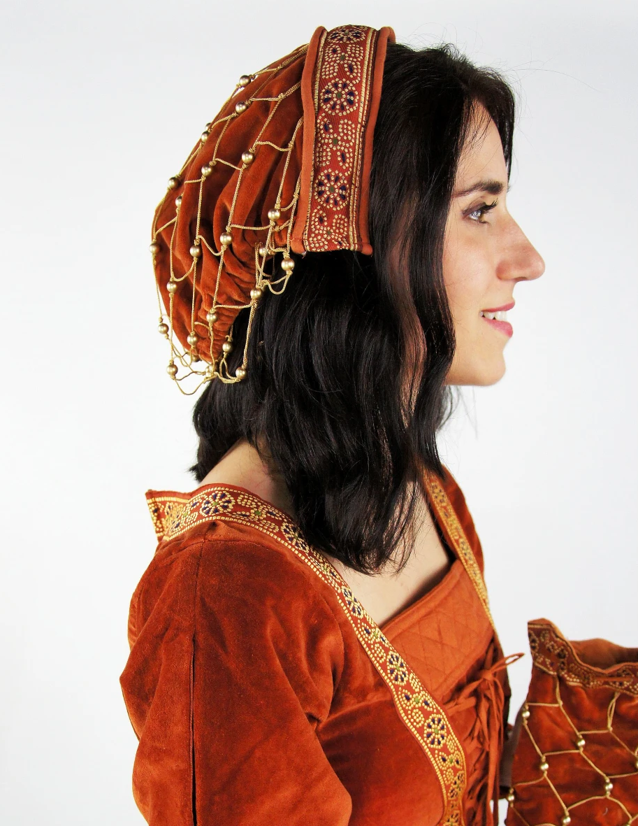 Mittelalter Larp Magd Maid Haube Perlenhaube Samt zum Gewand Perlen ...