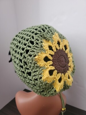 Crochet Flower Tam Slouch Hat With Drawstring Handmade One Size | eBay
