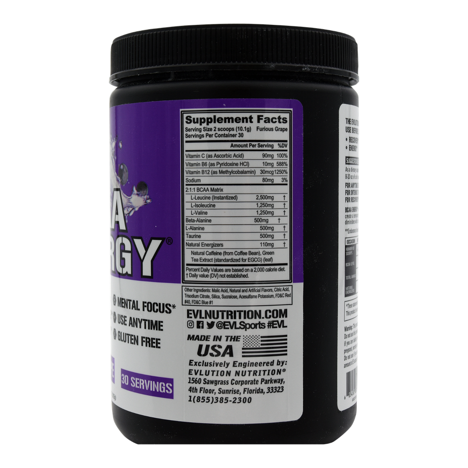 EVL BCAA Energy Pre Workout, Performance Enhancer w/ 5g of Amino Acids ...