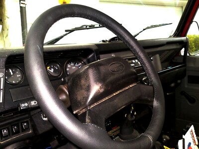 For LAND ROVER DEFENDER 1990-2016 Real Black Leather Steering Wheel ...