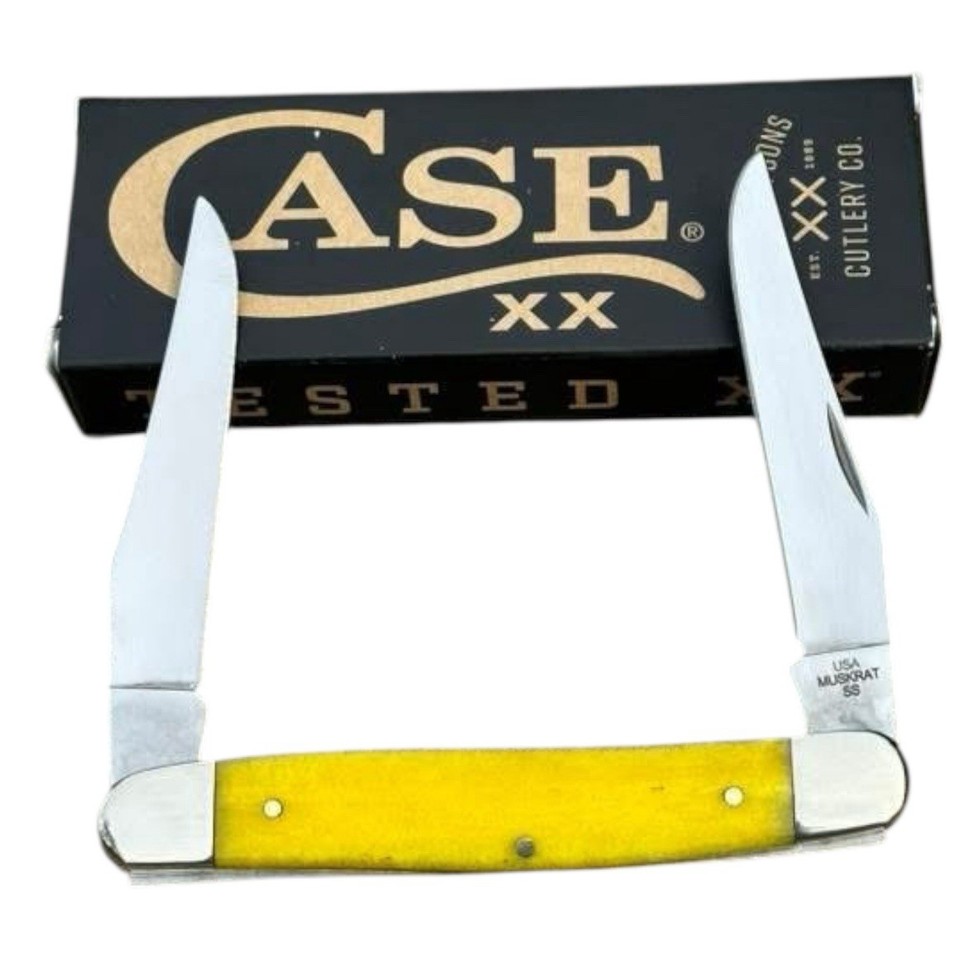 Case XX USA 2025 Smooth Yellow Bone Diamond XX 1/500 Stainless Muskrat ...