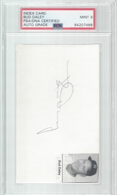 BUD DALEY, 1961-62 NEW YORK YANKEES W.S. CHAMPIONS, INDEX CARD, PSA/DNA ...