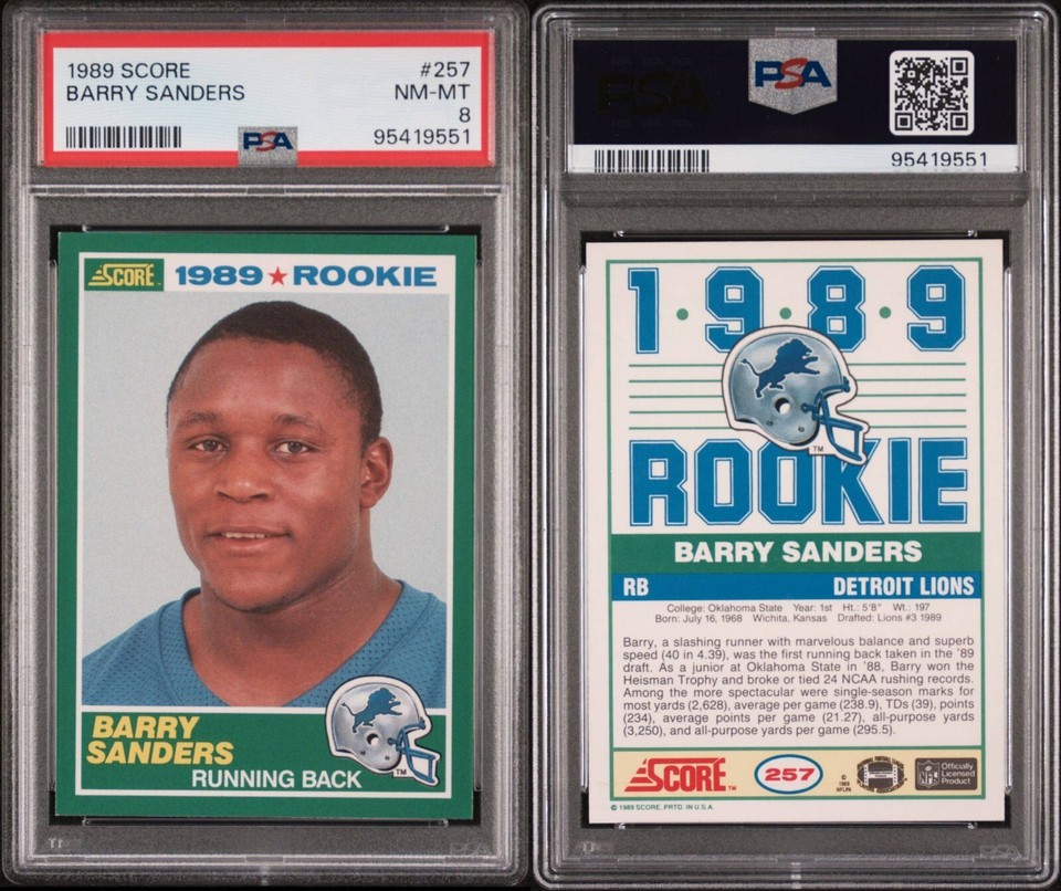 1989 Score Barry Sanders #257 Detroit Lions HOF Rookie RC PSA 8 Near ...