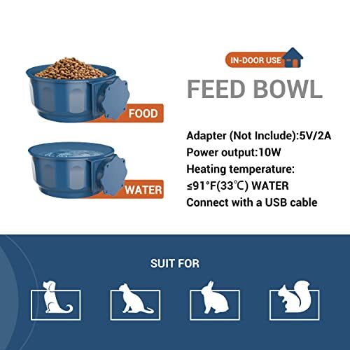 PETLESO Pet Heating Bowl, Indoor USB Portable Heated Water Bowl for Pet ...
