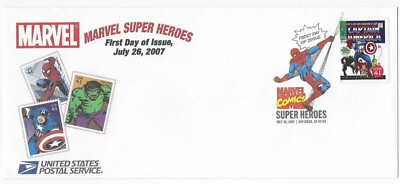 MARVEL SUPERHEROES 1st DAY OF ISSUE JULY 26 2007 CAPTAIN AMERICA 100 US ...