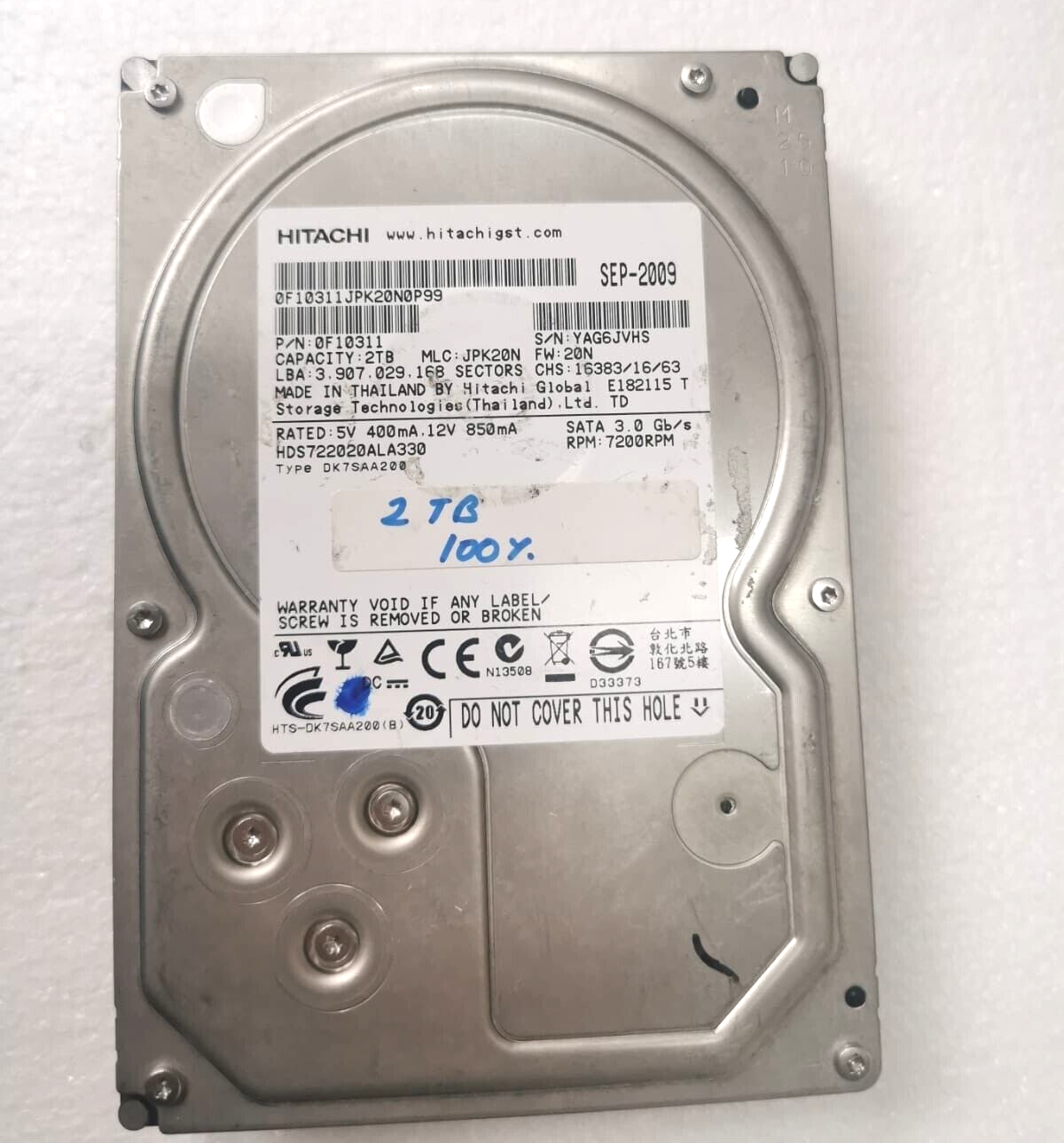 Hitachi 2TB Internal Hard Drive - HDS722020ALA330 100% Health | eBay ...
