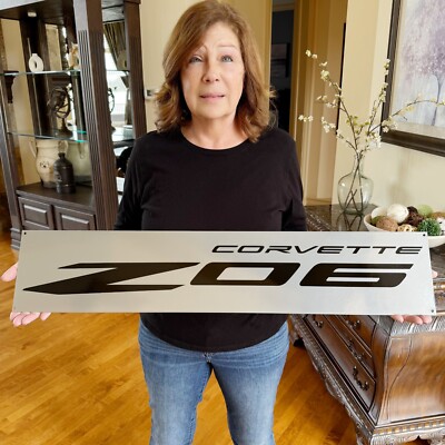 C8 Corvette Silver ZO6 Wall Emblem Large Metal Art Full 35" x 7" Custom ...