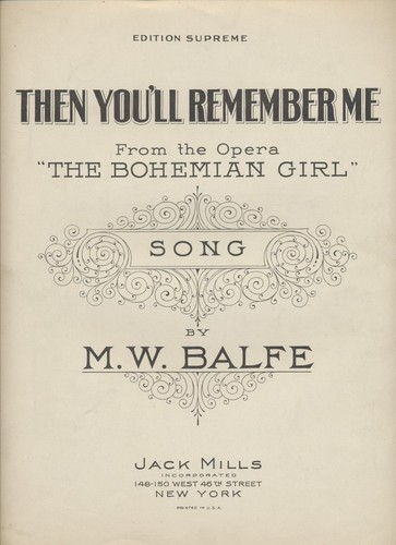 Then You'll Remember Me 1925 Antique Sheet Music Bohemian Girl Opera M ...