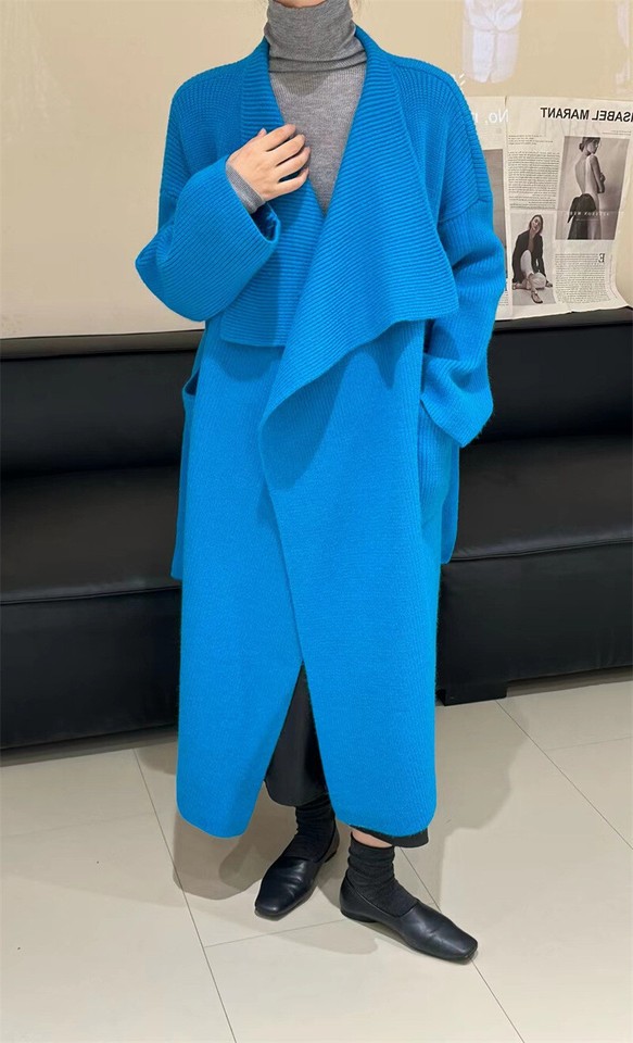 Luxury Womens Big Lapel Color Long Knitted Cardigans Women Wool Trench ...