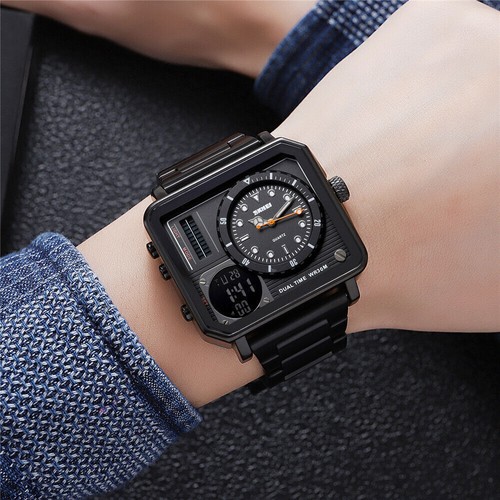 SKMEI Men Quartz Watch LED Square Digital Watches Casual Male Steel Wristwatches | eBay