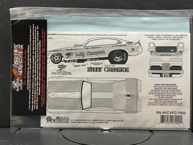 NHRA "SLIXX" DECALS THE PROFESSOR KELLY CHADWICK VEGA FUNNY CAR 1:24 ...
