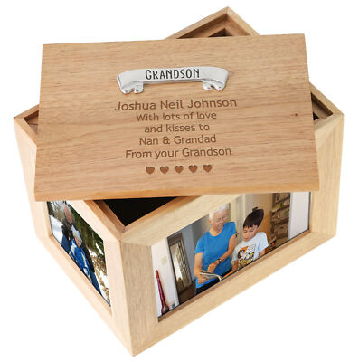 Grandson Personalised Large Oak Photo Keepsake Box Birthday Christmas ...