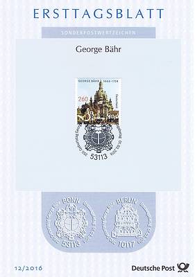 BRD 2016: Frauenkirche Dresden! Erbauer: George Bähr Ersttagsblatt Nr ...