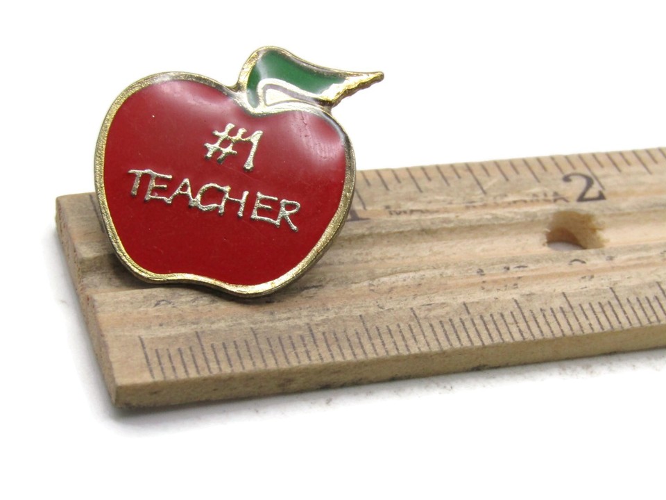 Vintage #1 Teacher Pin Red Apple Brooch Gold Tone Enamel Teacher ...