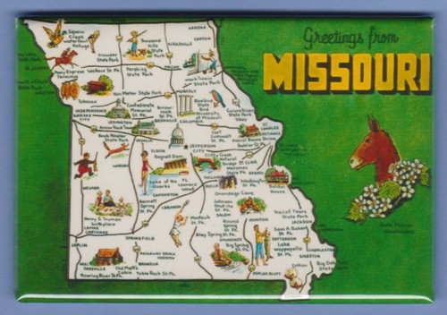 MISSOURI MAP POSTCARD *2X3 FRIDGE MAGNET* TOURIST TRAVEL VINTAGE SHOW ...