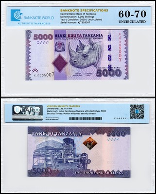 Tanzania 5000 Shillings, 2020 ND, P-43c, UNC, Authenticated Banknote | eBay