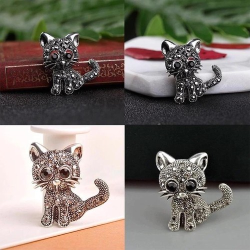1pcs Cute Rhinestone Cat Brooch Pin, Alloy Enamel Animal Brooch for ...