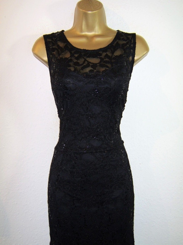 QUIZ Size 14 Stretchy Lace Black Sequin Maxi Long Evening Party Prom ...