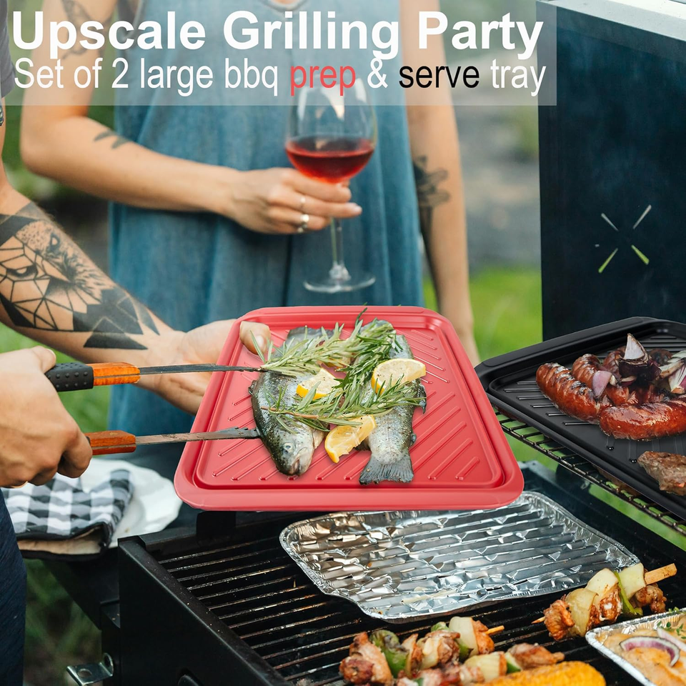 Large Grilling Prep Serve Trays 17" X 10.5" 1.2" BBQ Platters Raw ...
