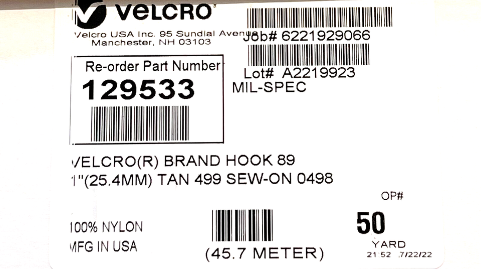 1" Velcro® Brand MIL-SPEC TAN Hook and Loop Set - SEW-ON TYPE - 1 YARD ...