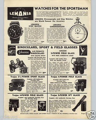 1948 PAPER AD Lemania Pocket Chronograph Wrist Stop Perfex 8 Movie ...