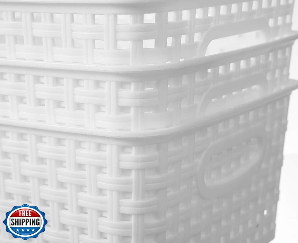 ZHENFAN White Plastic Woven Storage Baskets, 12-Pack Weave Basket | eBay