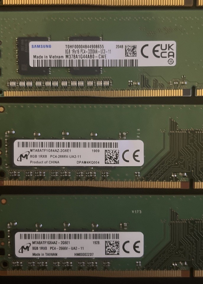 Lot Of 6 Memory Ram Sticks, 8GB Sticks, 1Rx8, 1Rx16, PC4, 2666v, 3200AA ...