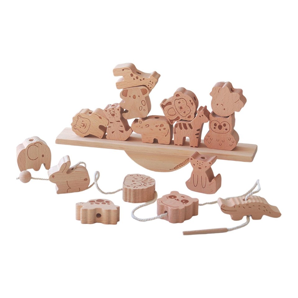 Wooden Animal Blocks Stacking Toy Threading Easy Assembly Early ...