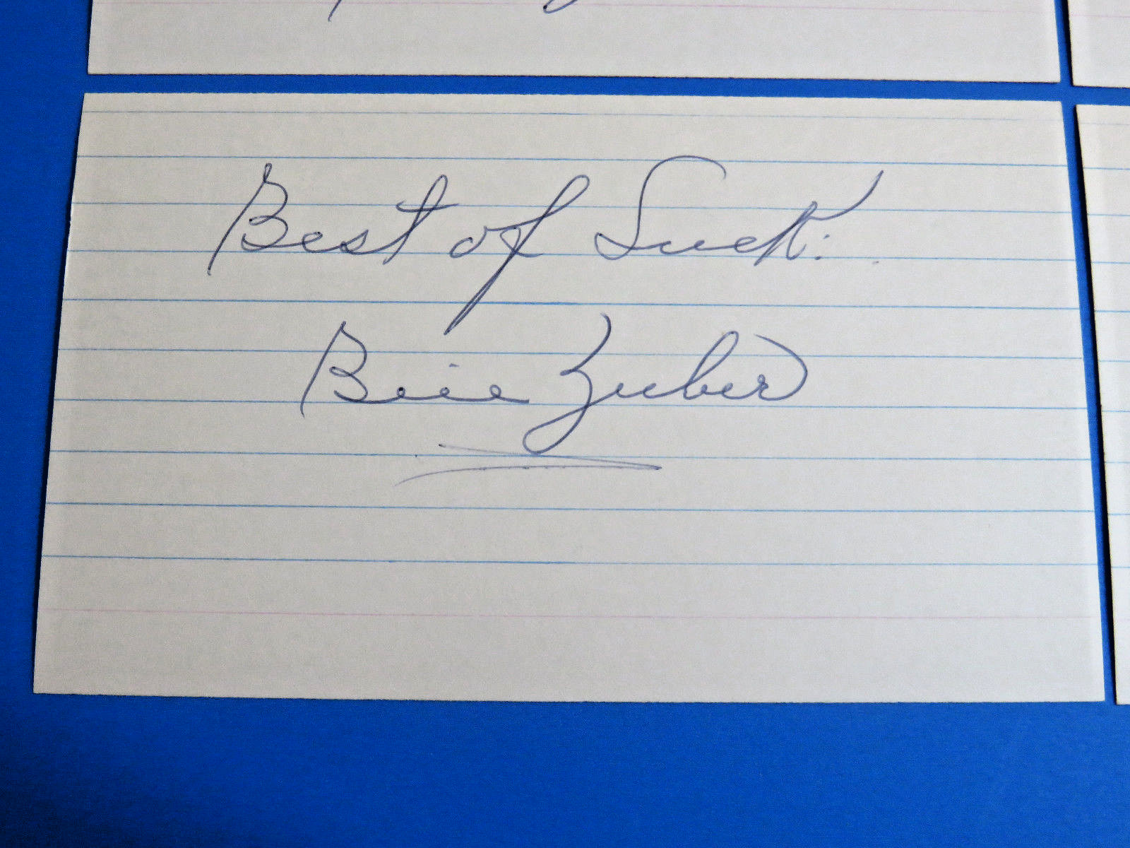 LOT OF 4 SIGNED 3x5 INDEX CARDS ~ BILL ZUBER ~ NY YANKEES, RED SOX / D ...