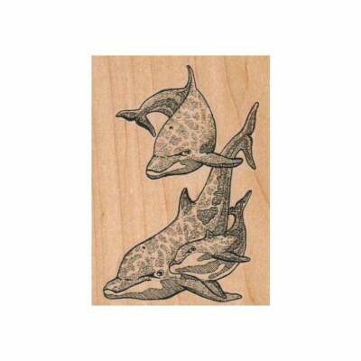 Mounted Rubber Stamp, Playing Dolphins, Dolphin Trio, Marine Life ...