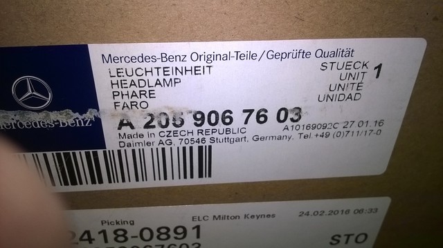 Genuine MERCEDES C Class W205 2014 OSF Driver Side LED Headlight ...