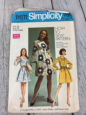 Vintage Simplicity #8611 Pattern For Misses Size 7 Jr Petite Dress In 2 ...