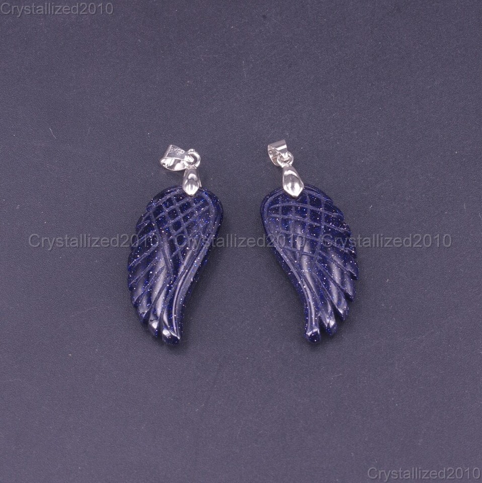 Natural Gemstone Carved Angel Wing Reiki Chakra Healing Pendant ...