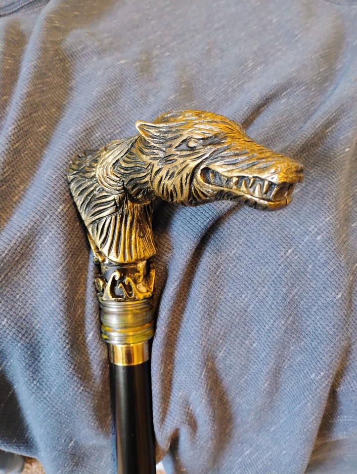 Wolfman Cane Wolf Man Solid Brass Head 2010 Movie Version Collectable ...