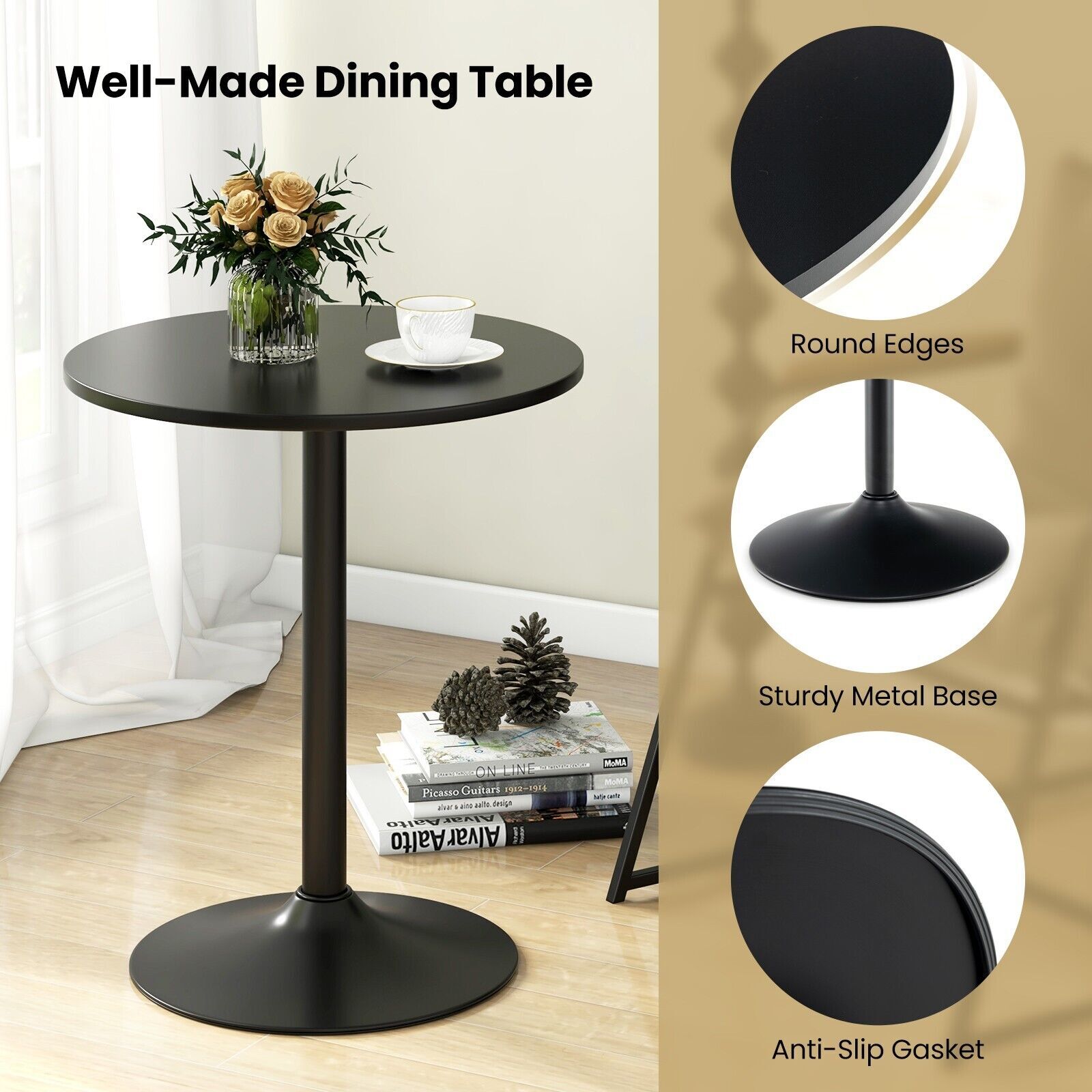COSTWAY 60cm Round Dining Table Modern Tulip Table Small Circle Dining ...