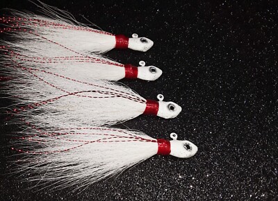 4 Ol' Red Neck Bucktail Hair Jigs 1/8th oz for Bass, Northern, Stripers ...