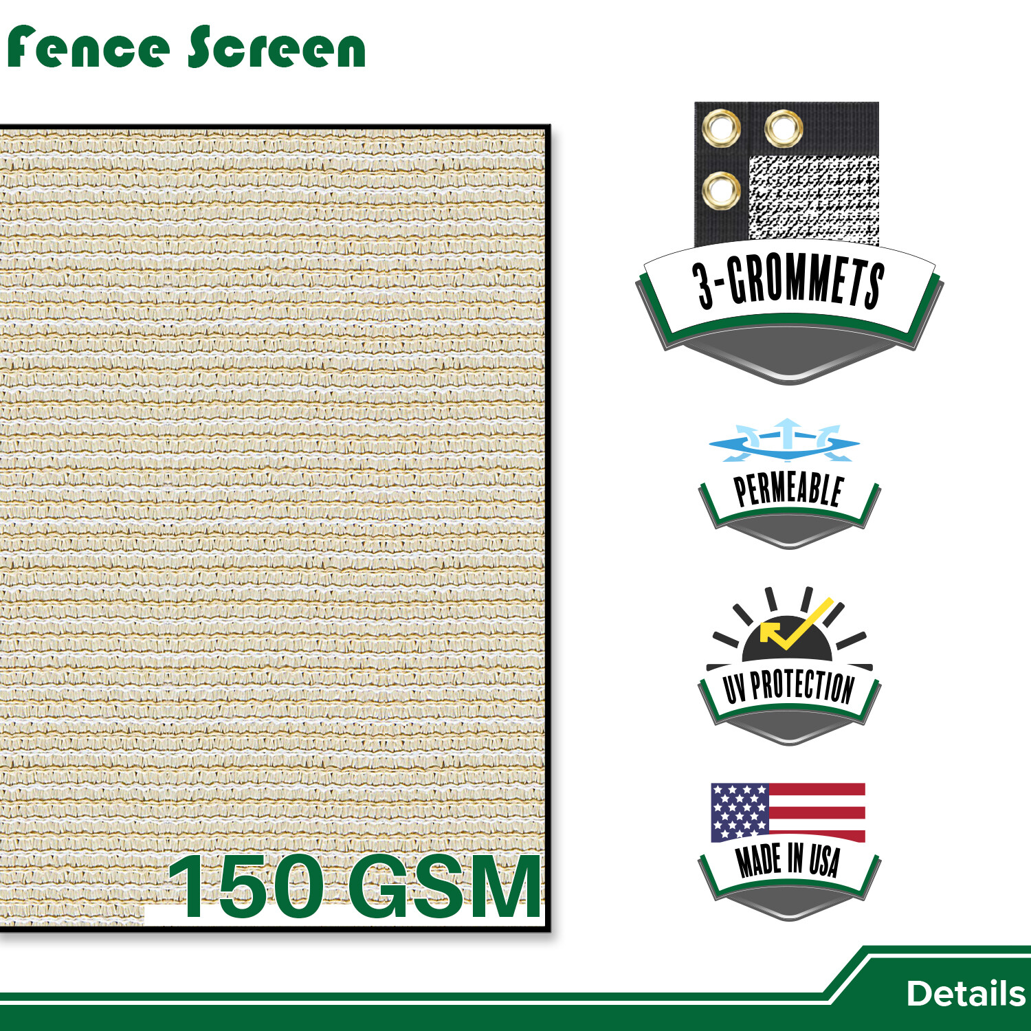 Beige 4' 5' 6' 8' Privacy Fence Screen Windscreen Mesh HDPE Shade Cover ...