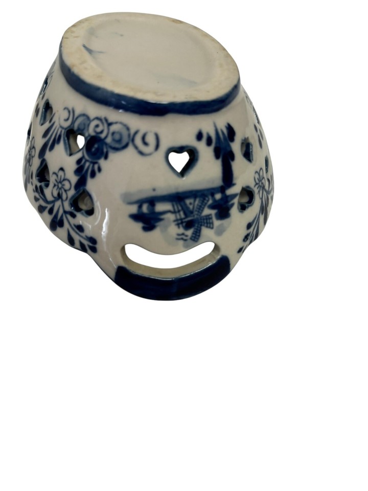 Delft Blue Pottery Oval Trinket Bowl Hand Painted Windmills Reticulated ...