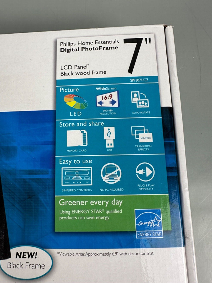 Philips Home Essentials Digital PhotoFrame 7”Black Frame New In Box ...