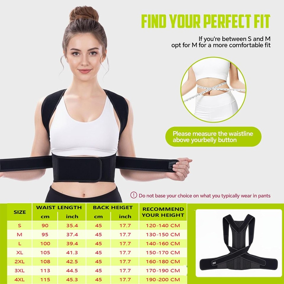 Men Women Posture Corrector Full Back Support Brace Clavicle Back Pain ...
