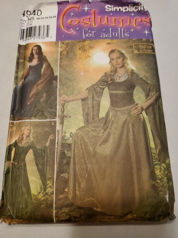 Sewing Pattern Simplicity 4940 Sz 10-18 Dress Medieval Gown Uncut FF ...