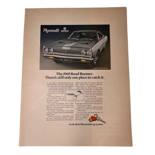 1968 Plymouth Road Runner Ad Full Page Print Vintage Original u 1969 ...
