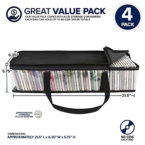 4 Pack CD Storage Bags Water Resistant with Handles for CDs Albums ...