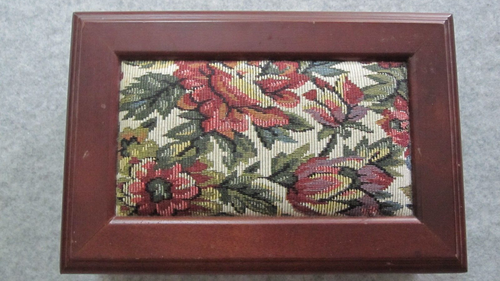 Wooden Tapestry Jewelry Box with Mirror 8" x 5" x 2" Vintage Storage | eBay