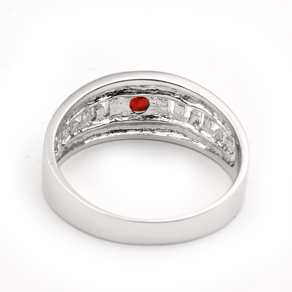 925 Silver Men Ring 5mm Natural Red Garnet Teeth Design Band January ...