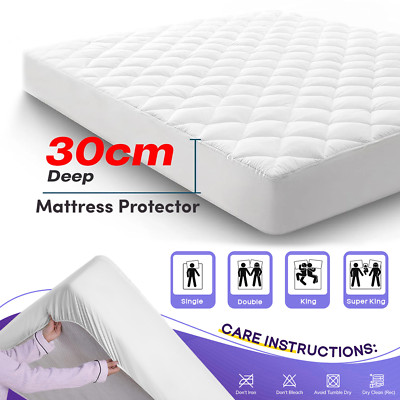 EXTRA DEEP MATRESS PROTECTOR QUILTED FITTED BED MATTRESS TOPPER COVER ...
