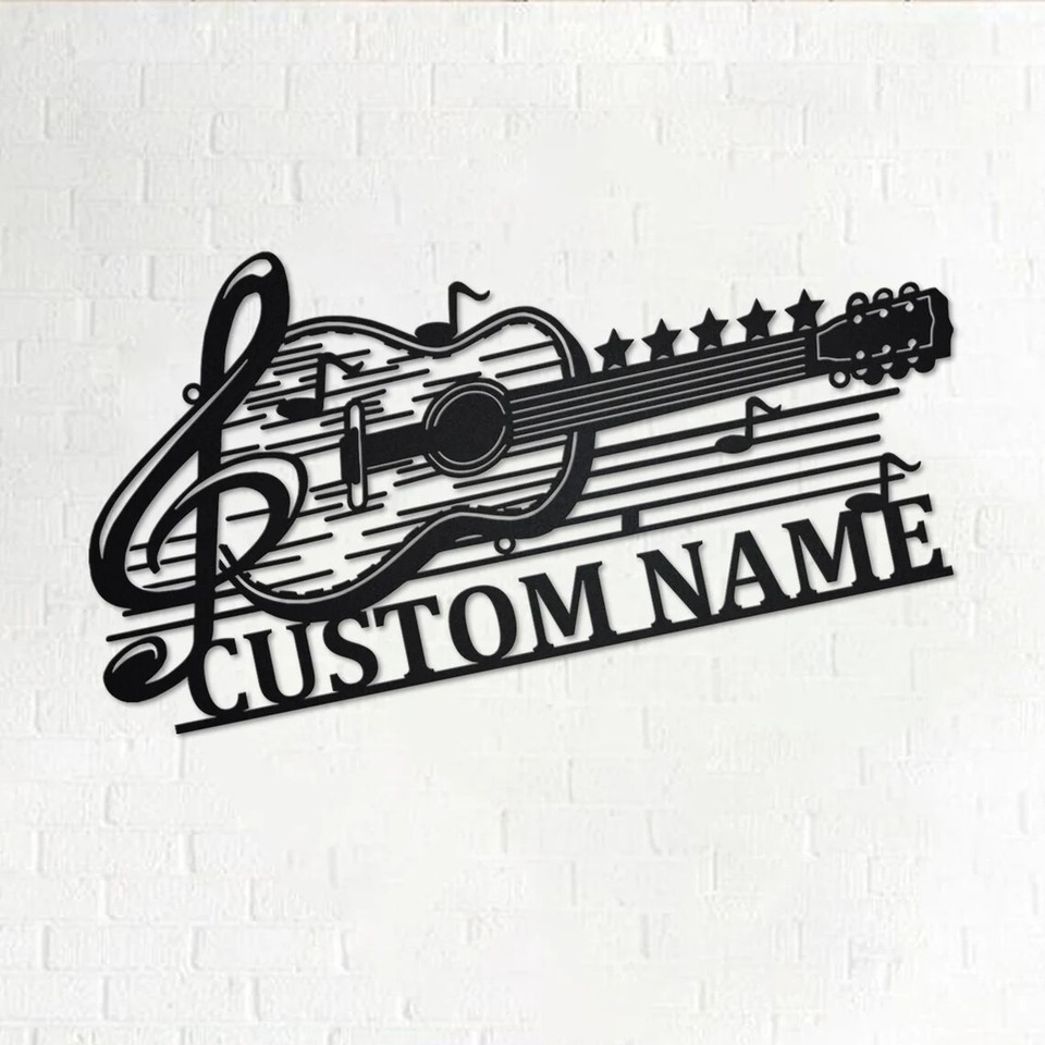 Personalized Guitar Musical Metal Name Sign, Custom Name Wall Art Decor ...