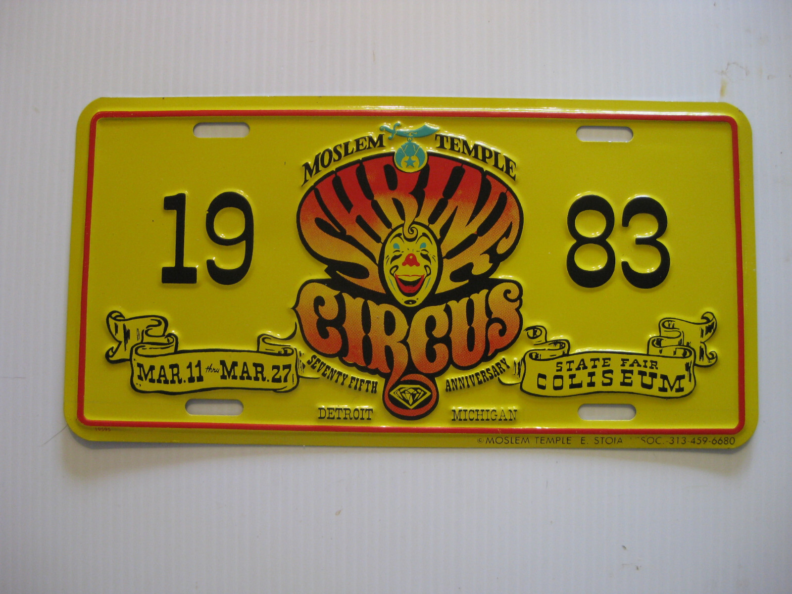1983 MOSLEM TEMPLE SHRINE CIRCUS LICENSE PLATE. 75th ANNIVERSARY ...